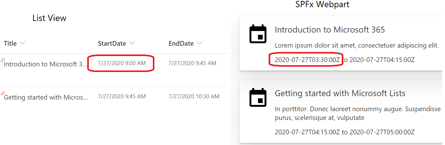 Showing The Correct DateTime Value From UTC Value In An SPFx Webpart